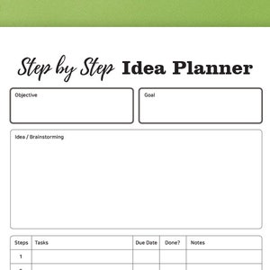 Printable Step by Step Idea Planner Idea Planner Brainstorming Process ...