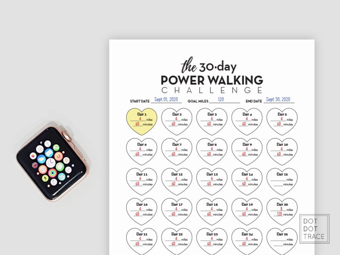 Printable 30 Day Power Walking Challenge A5 Half Letter - Etsy Canada