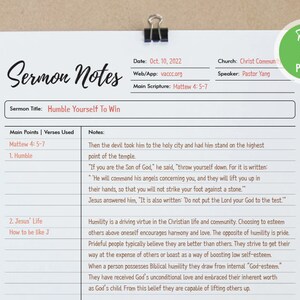 Printable Sermon Notes Sermon Summary Note Christian Planner Printable ...