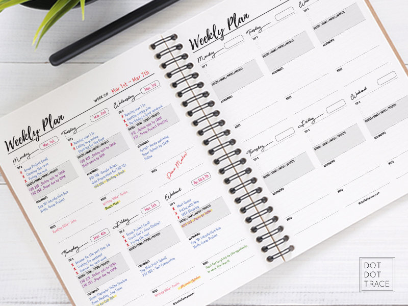 Printable Student Weekly Planner Weekly Planner for College - Etsy