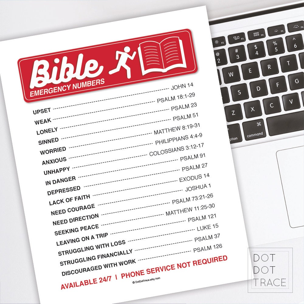 Printable Bible Emergency Numbers Chart: Christian Gift (PDF Download ...