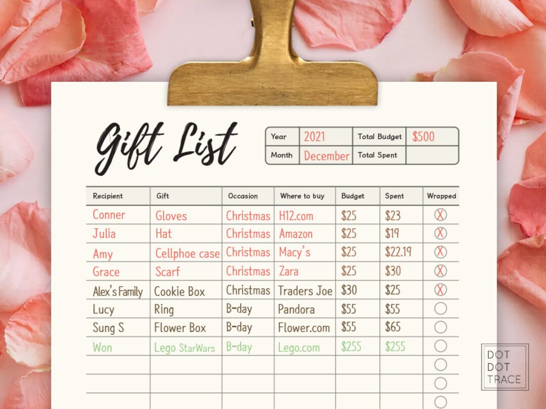 A5_printable Gift List Gift Planner Monthly Gift Budget Christmas Gift ...