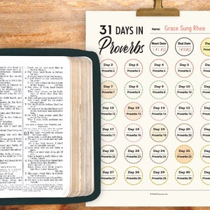 31 Days in Proverbs Bible Reading Log Writing Proverbs Tracker 31 Day Proverbs Challenge Planner ...