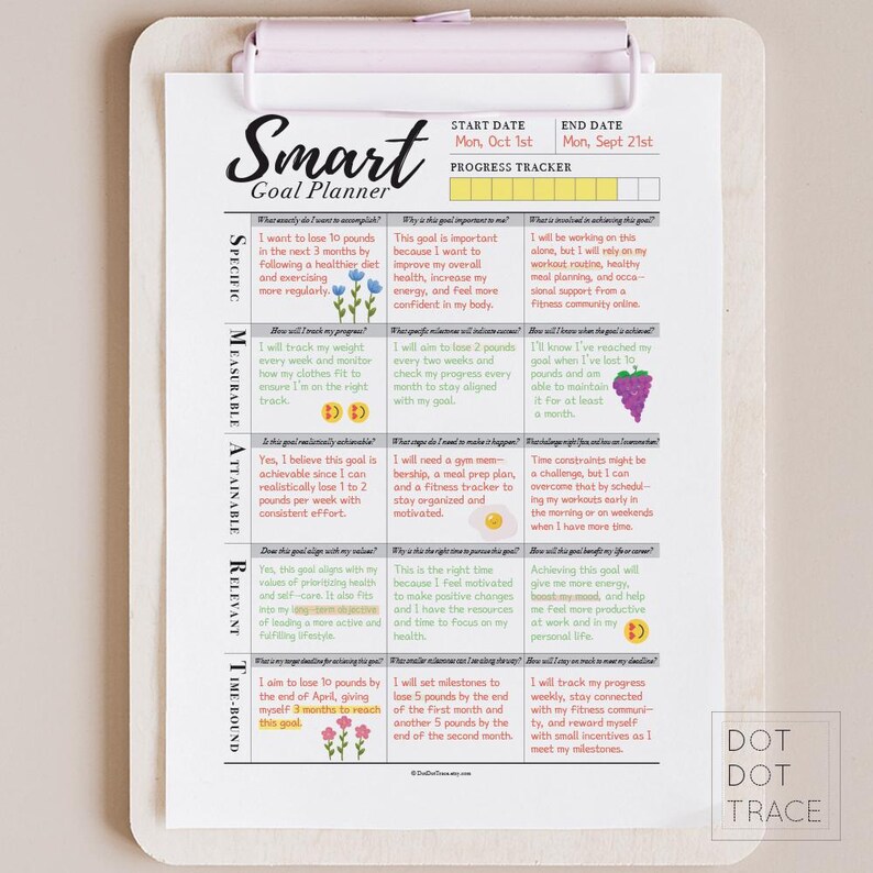 SMART Goal Planner Template: Printable Goal Setting Worksheet (PDF) - Etsy