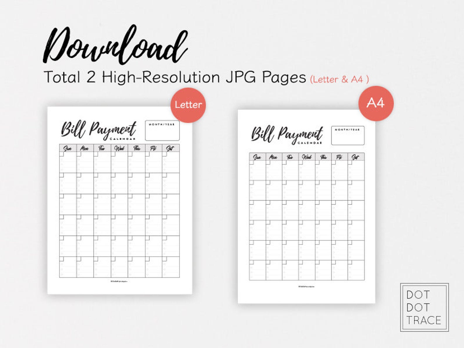 Printable Bill Payment Calendar: Monthly Planner (letter & A4) (digital ...