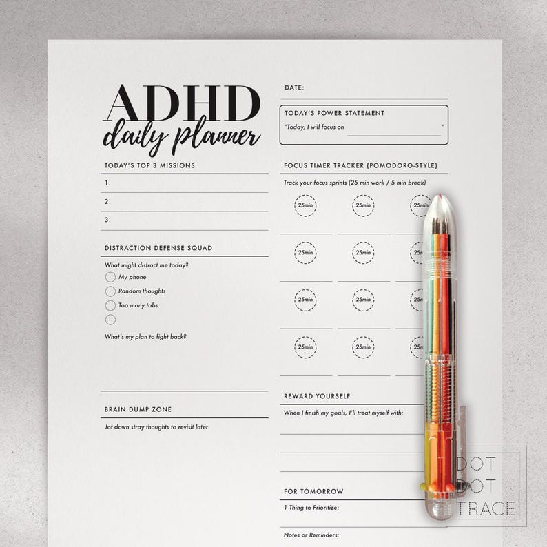 ADHD Daily Planner Printable: Focus Sheet, Brain Dump & Pomodoro ...