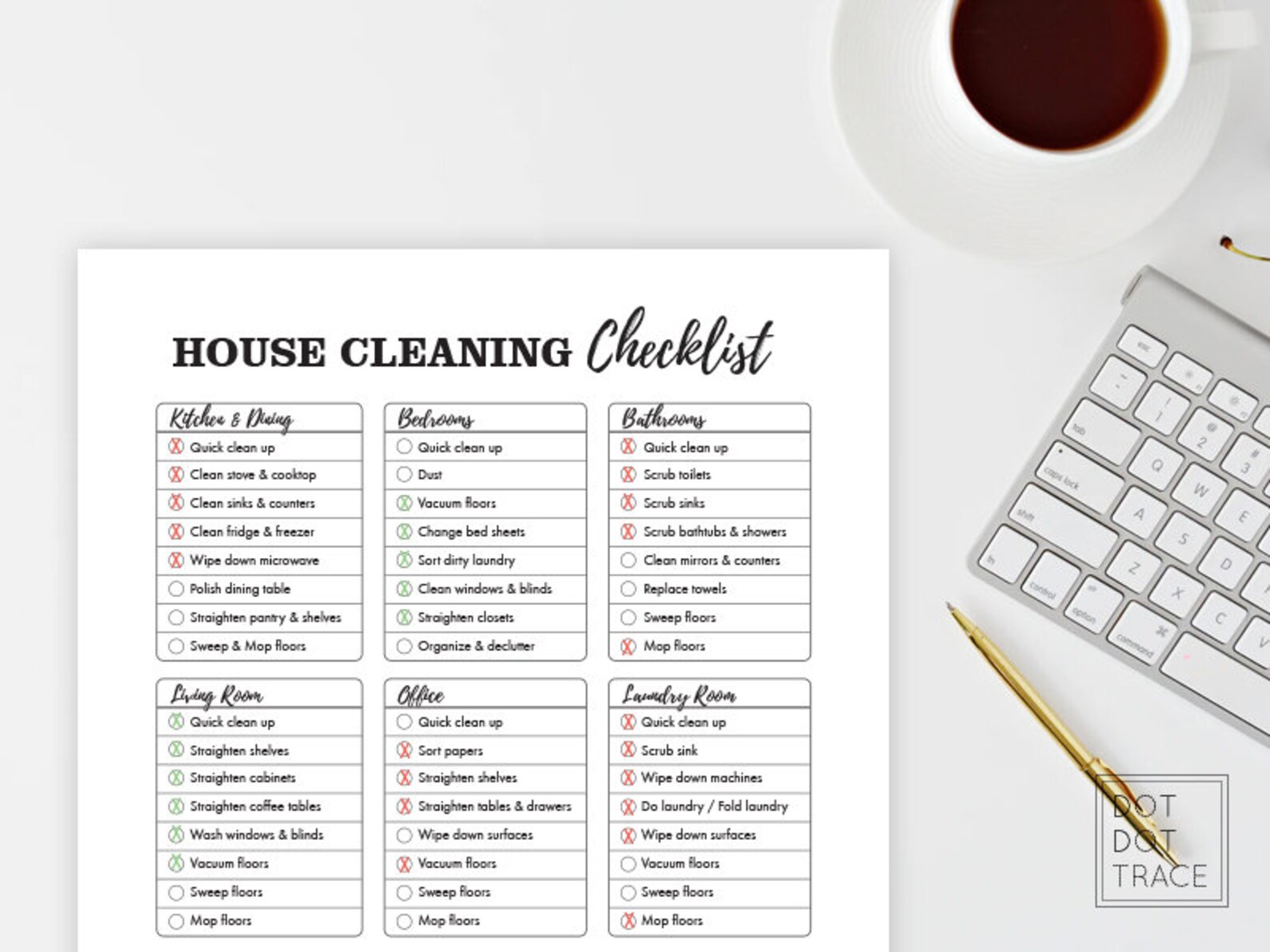 Printable House Cleaning Checklist letter and A4 Home Clean up Chart ...