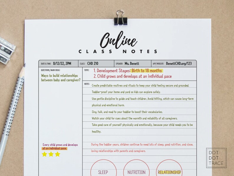 Printable 1page Online Class Notes Lecture Notes Class Note | Etsy