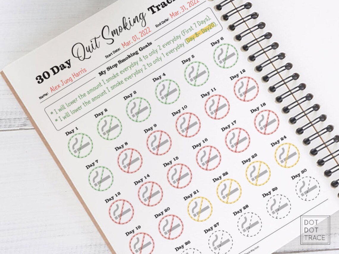 30 Day Quit Smoking Tracker, Printable Stop Smoking Goals (JPG Download ...