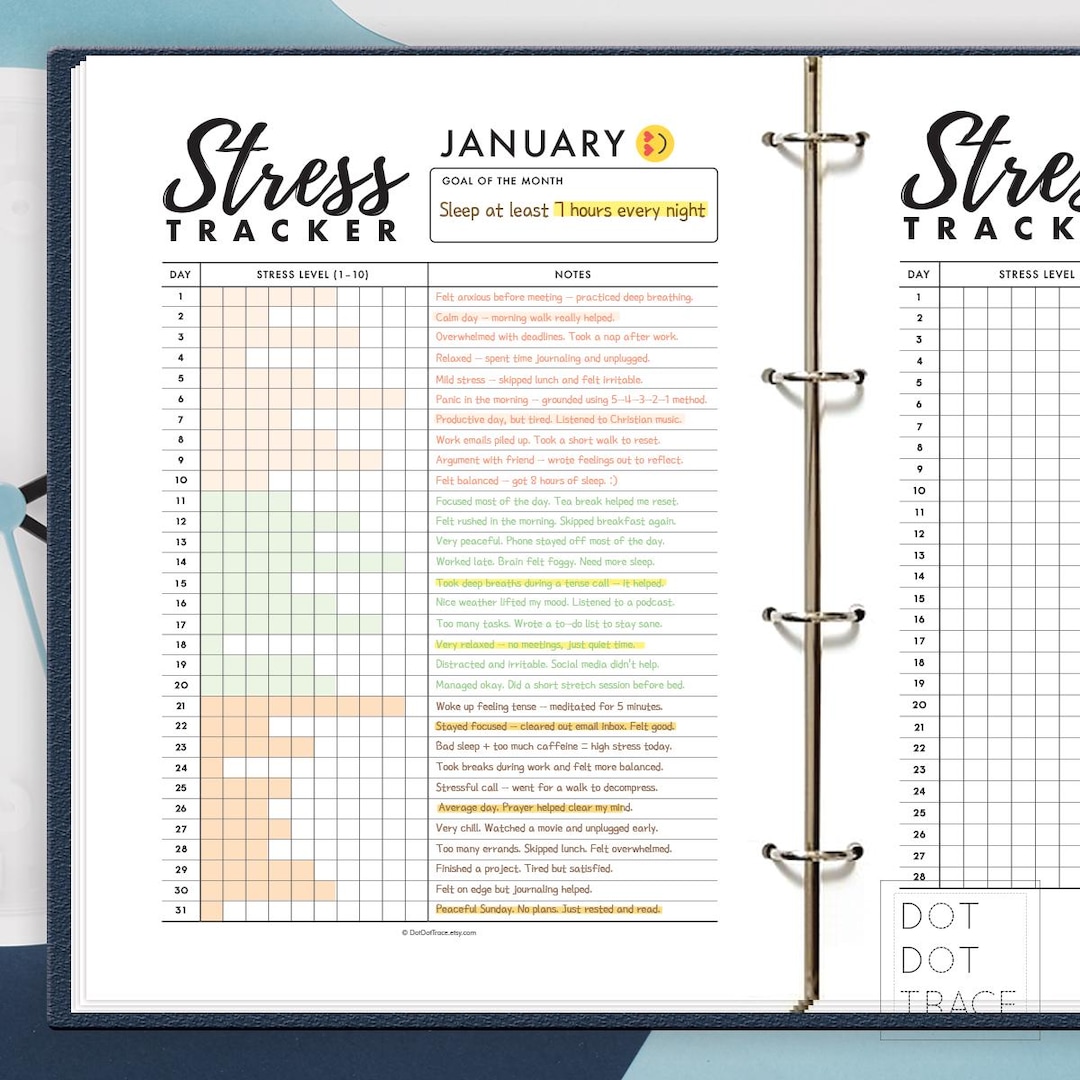Printable 12 Month Stress Tracker Daily Mood & Stress Level Log Minimalist Stress Tracker ...