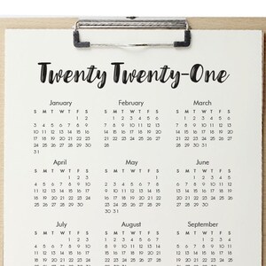 A5_printable 2021 US Calendar Twenty Twenty One Calendar 2021 | Etsy