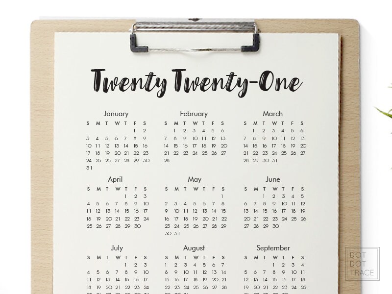 A5_printable 2021 US Calendar Twenty Twenty One Calendar 2021 | Etsy