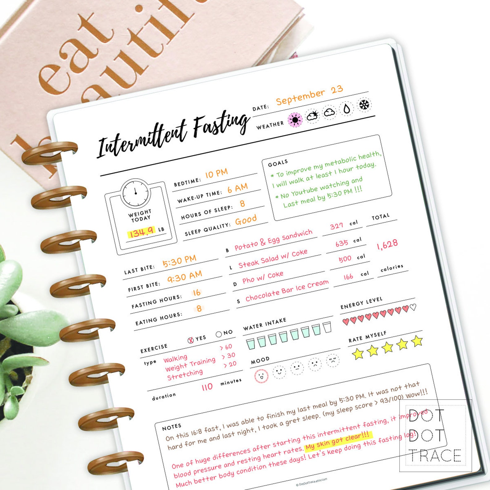 Printable Daily Intermittent Fasting Tracker [happy Planner Classic ...