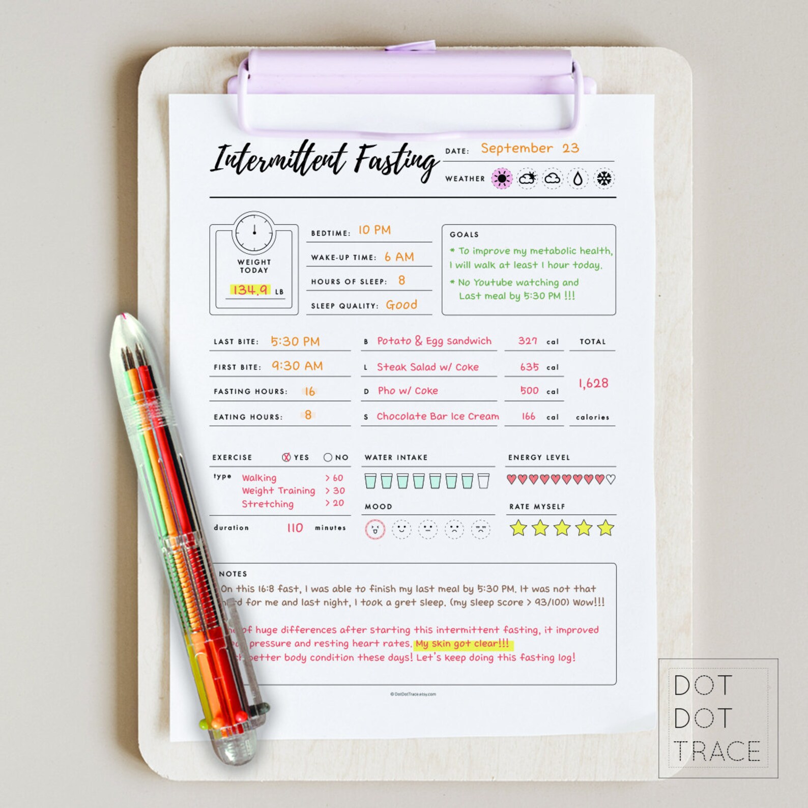 Printable Daily Intermittent Fasting Tracker Intermittent Fasting Log ...