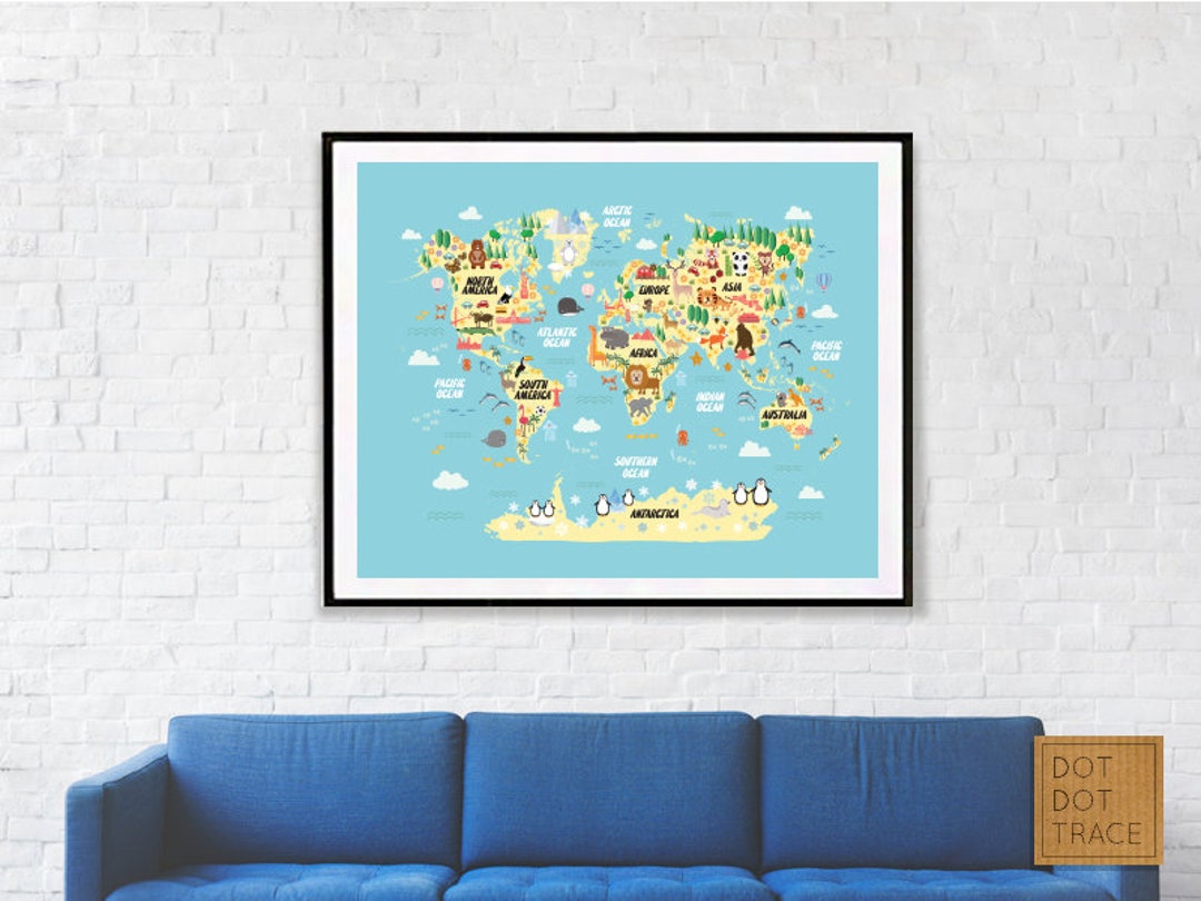 World Map for Kids Kid's World Map Kid's Animal World Map Poster ...