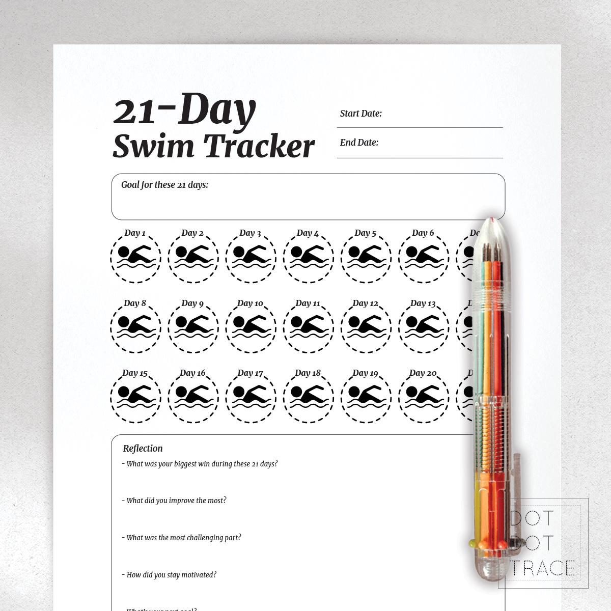 Printable 21-day Swimming Tracker Minimal Swim Log PDF Habit Tracker ...