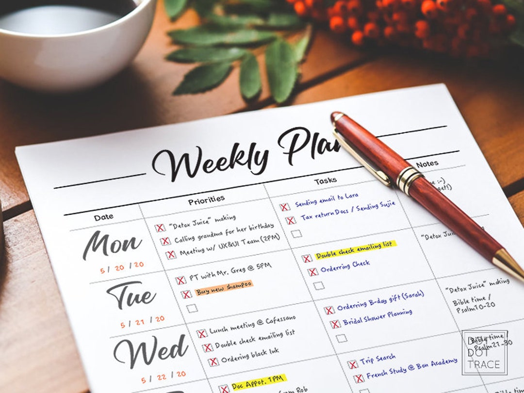 Printable Weekly Planner: Monday Start, Daily Schedule (JPG) - Etsy