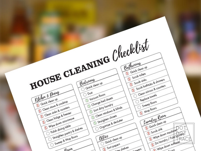 Printable House Cleaning Checklist letter and A4 Home Clean up Chart ...