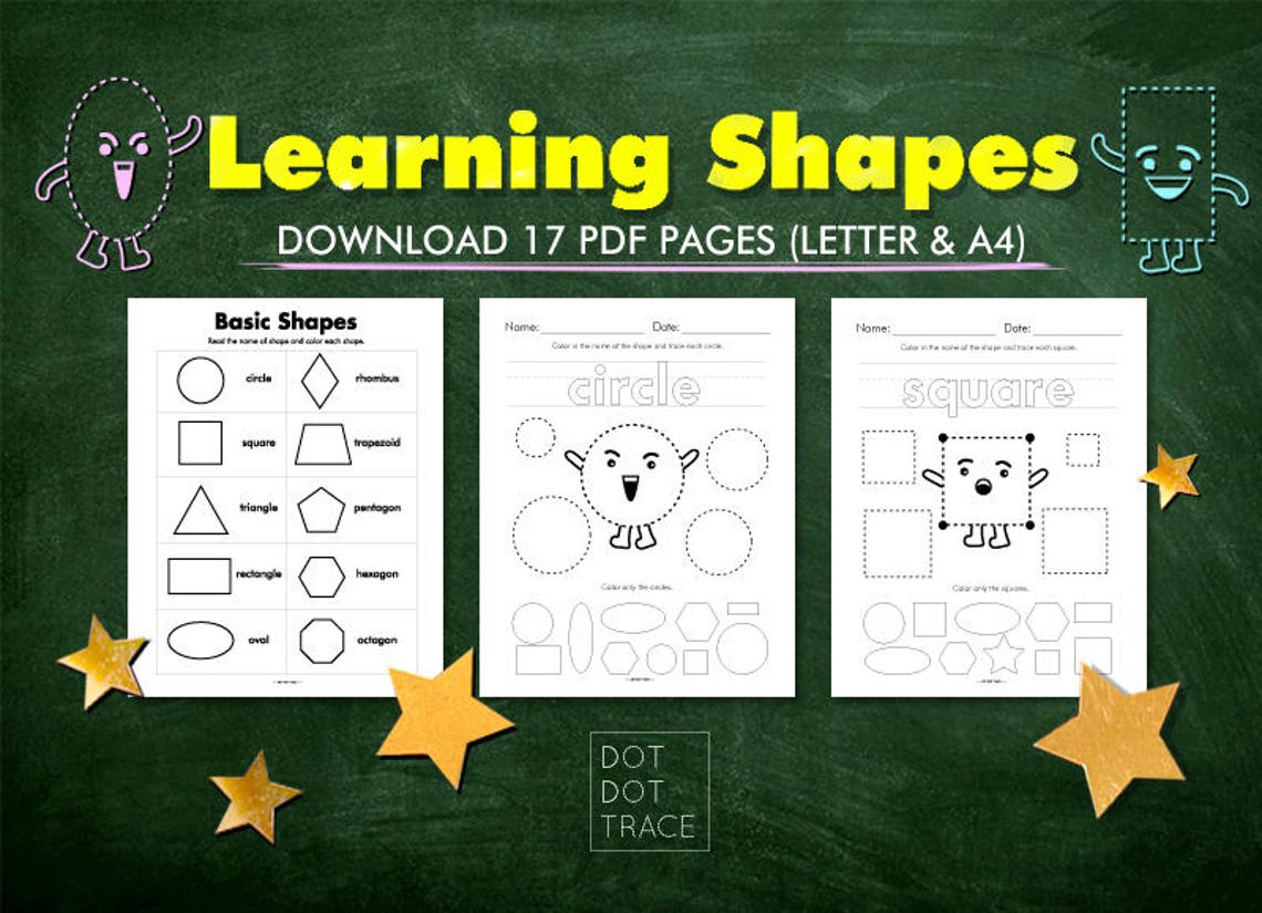 Printable Learning Shapes Kids Activity Book Shape Worksheets - Etsy