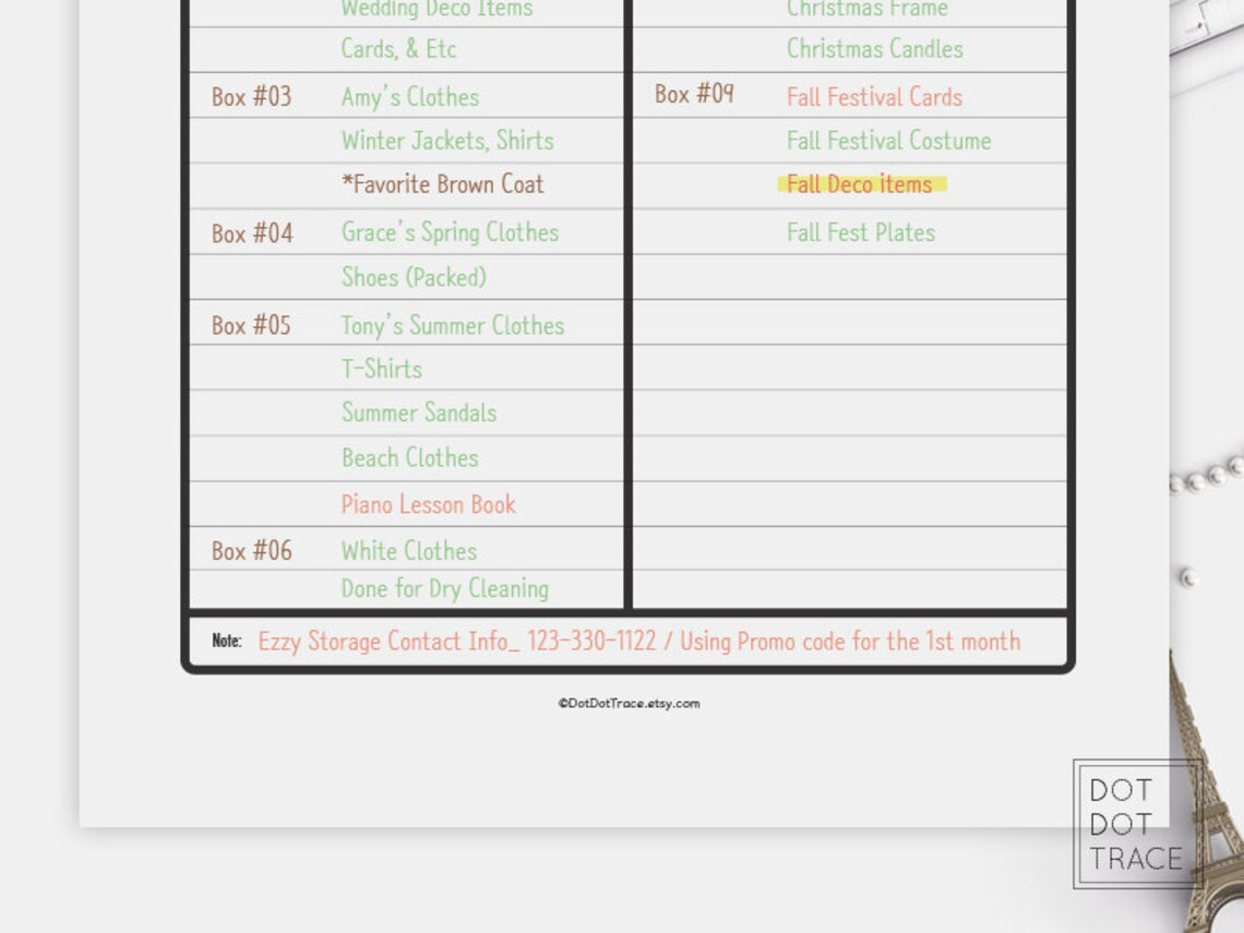 Printable Storage Tracker List Moving Tracker Storage Box List - Etsy