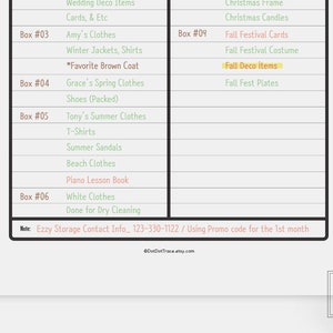 Printable Storage Tracker List Moving Tracker Storage Box List of Boxes ...