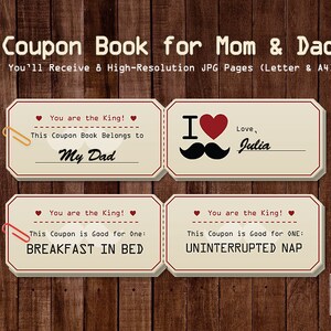 Printable Coupon Book for Mom & Dad Coupon Book for Parents Coupon Book ...