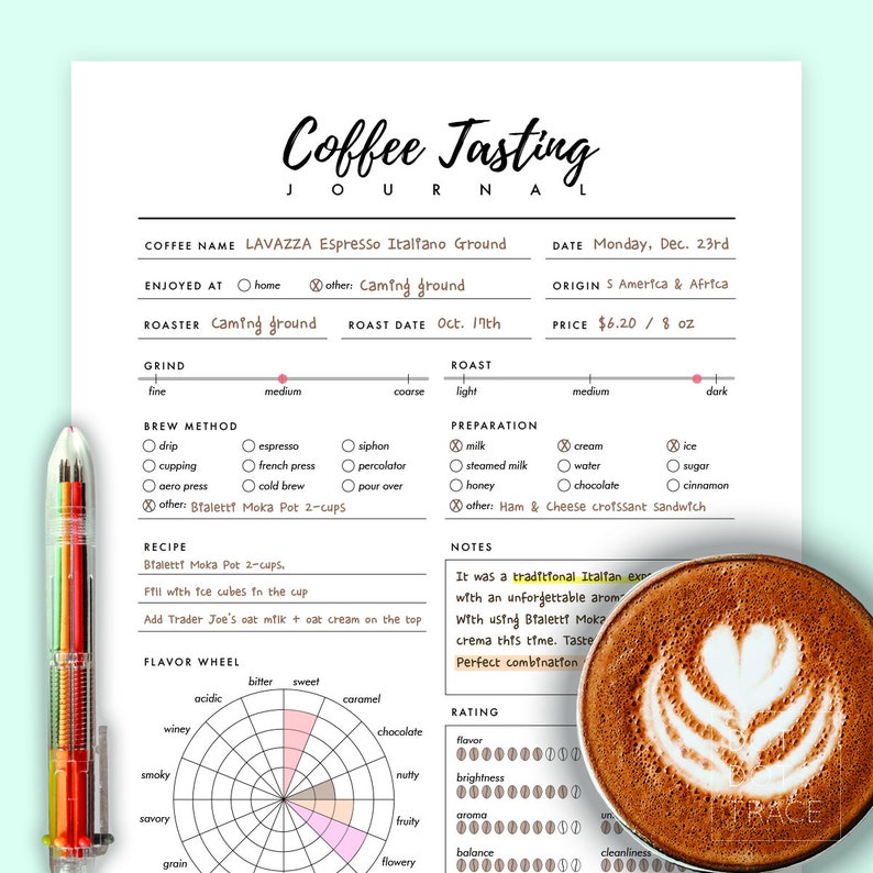 Printable Coffee Tasting Journal: Review Log & Brew Notes (PDF) - Etsy
