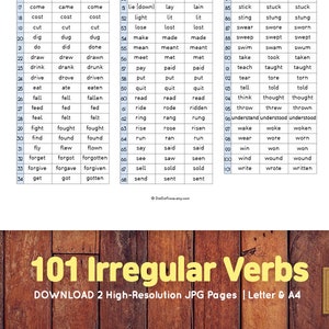 Printable 101 Irregular Verbs Printable Irregular Verb List for English ...