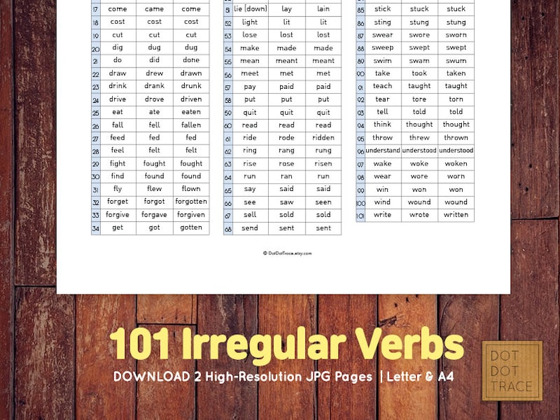 Printable 101 Irregular Verbs Printable Irregular Verb List Etsy printable-101-irregular-verbs-printable-irregular-verb-list-etsy