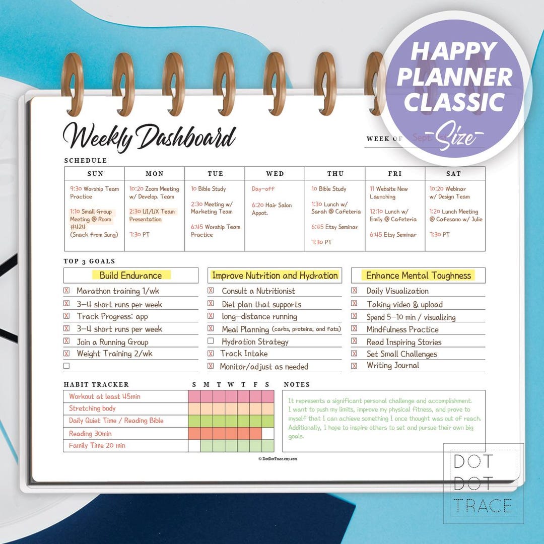 Printable Sunday Start Weekly Dashboard Planner [happy Planner Classic ...