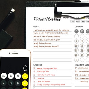 Printable Monthly Financial Overview: Budget Planner (JPG Digital ...