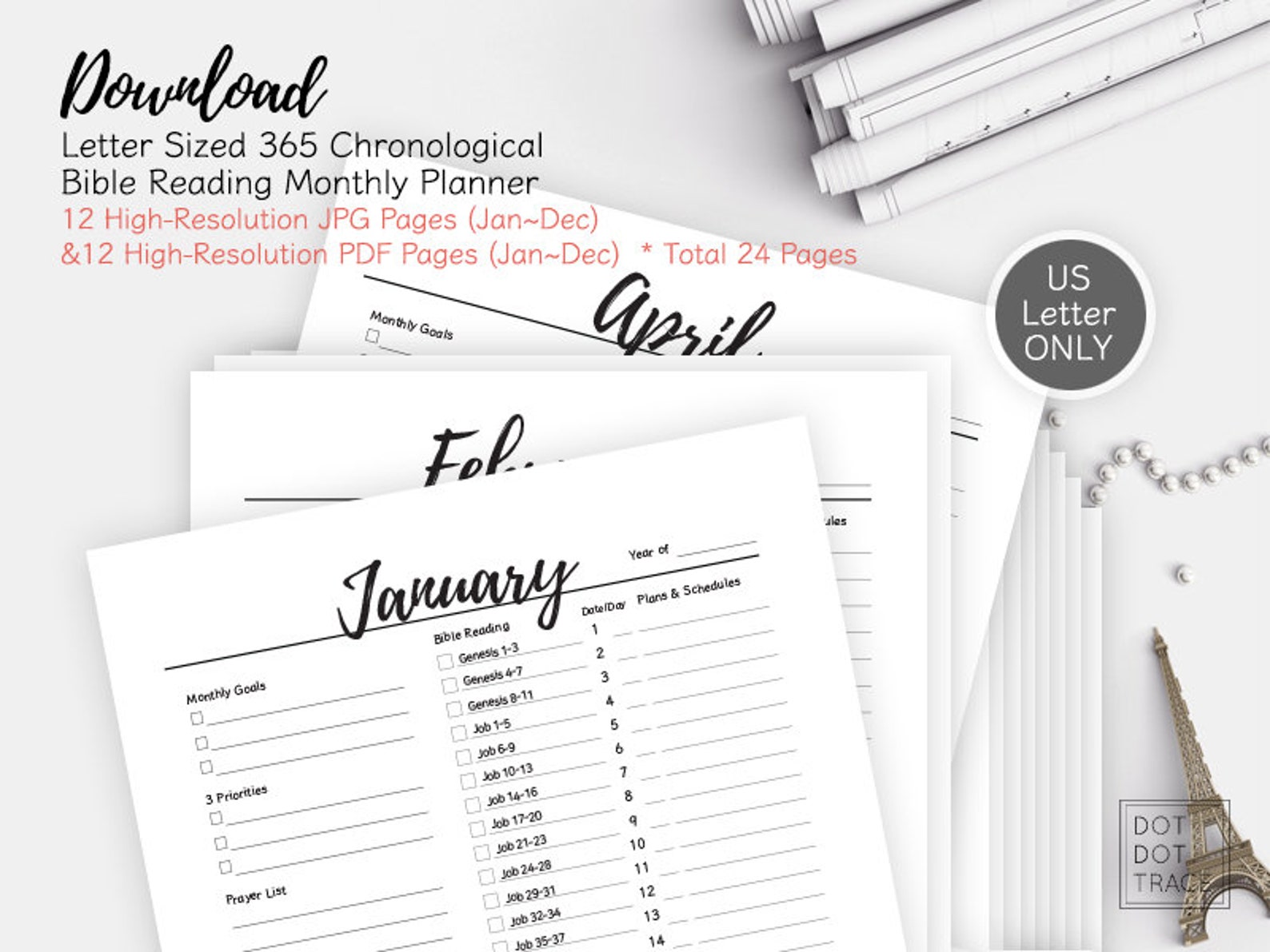 Printable Chronological 365 Bible Reading Planner Monthly - Etsy