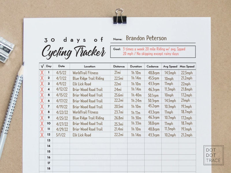 Printable 30 Days of Cycling Tracker Cycling Log Bike Riding Log ...