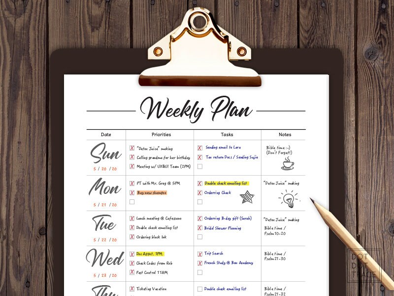 Printable Weekly Planner: Sunday Start, Daily Schedule (letter & A4 ...