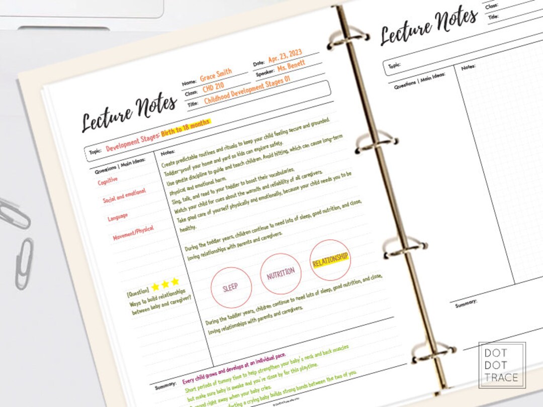 Printable Lecture Notes Study Planner Lecture Summary Note Student