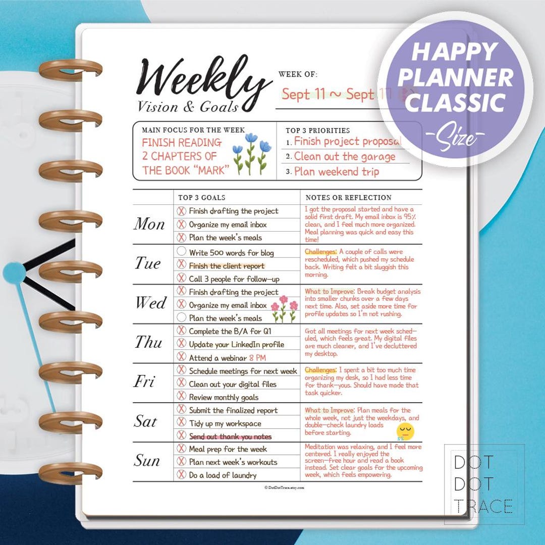 Printable Weekly Vision & Goals [happy Planner Classic] the Focused ...