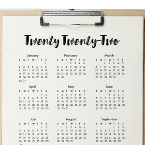 Printable 2022 Calendar Twenty Twenty Two Calendar 2022 - Etsy