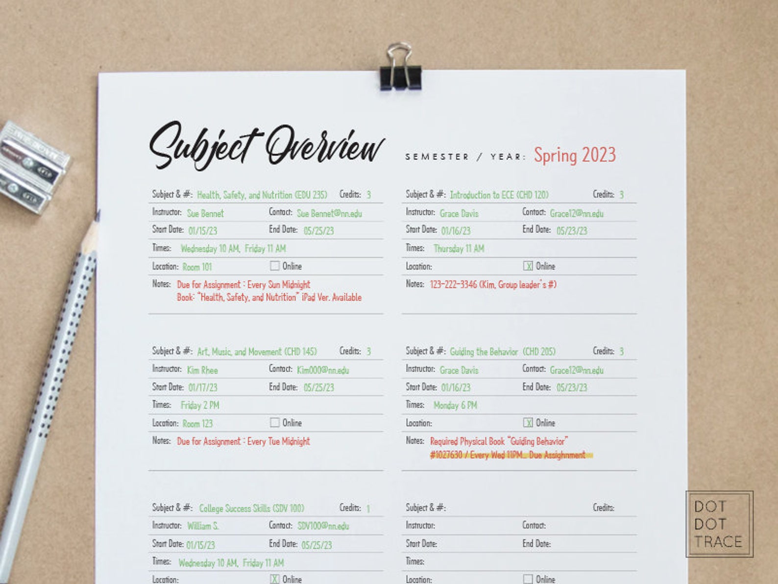 Printable Subject Overview Simple Ver. College Course Overview - Etsy