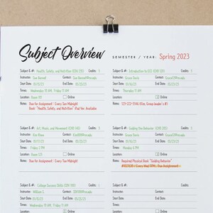 Printable Subject Overview Simple Ver. College Course Overview Semester ...