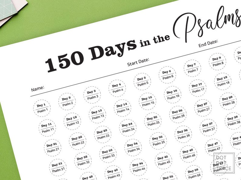 150 Days in the Psalms Bible Reading Log Writing Psalms Tracker 150 Day ...