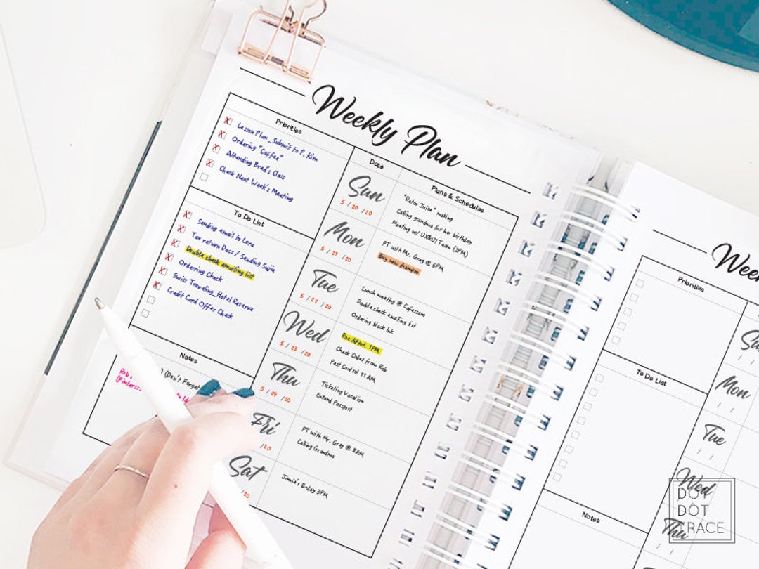 A5_monday Start Printable Weekly Planner Daily Planner 7 Day Planner ...