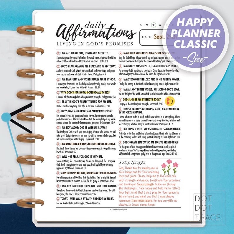 Christian Affirmations Printable: Daily Prayer Journal, Happy Planner ...