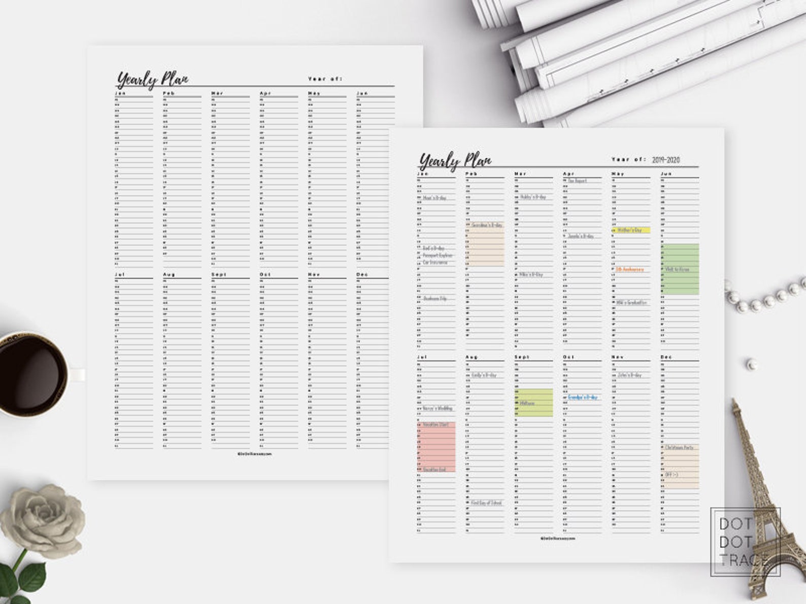 Printable Yearly Planner_year at a Glance letter & A4 Monthly Planner ...