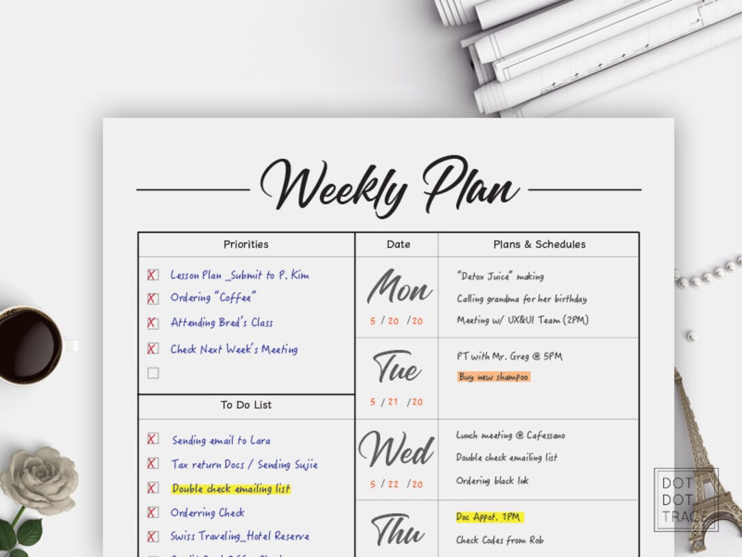 Monday Start Printable Weekly Planner Daily Planner 7 Day Planner Work ...