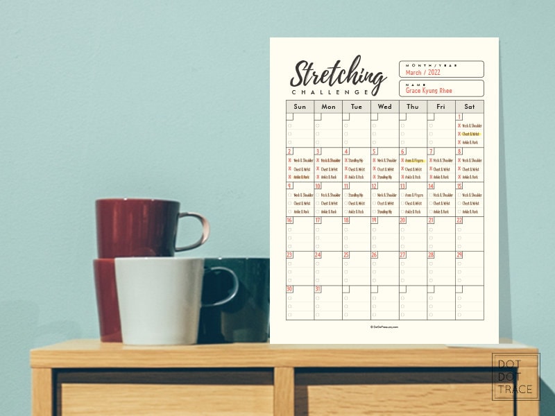 Printable Monthly Stretching Challenge Stretch Your Body Flexibility ...