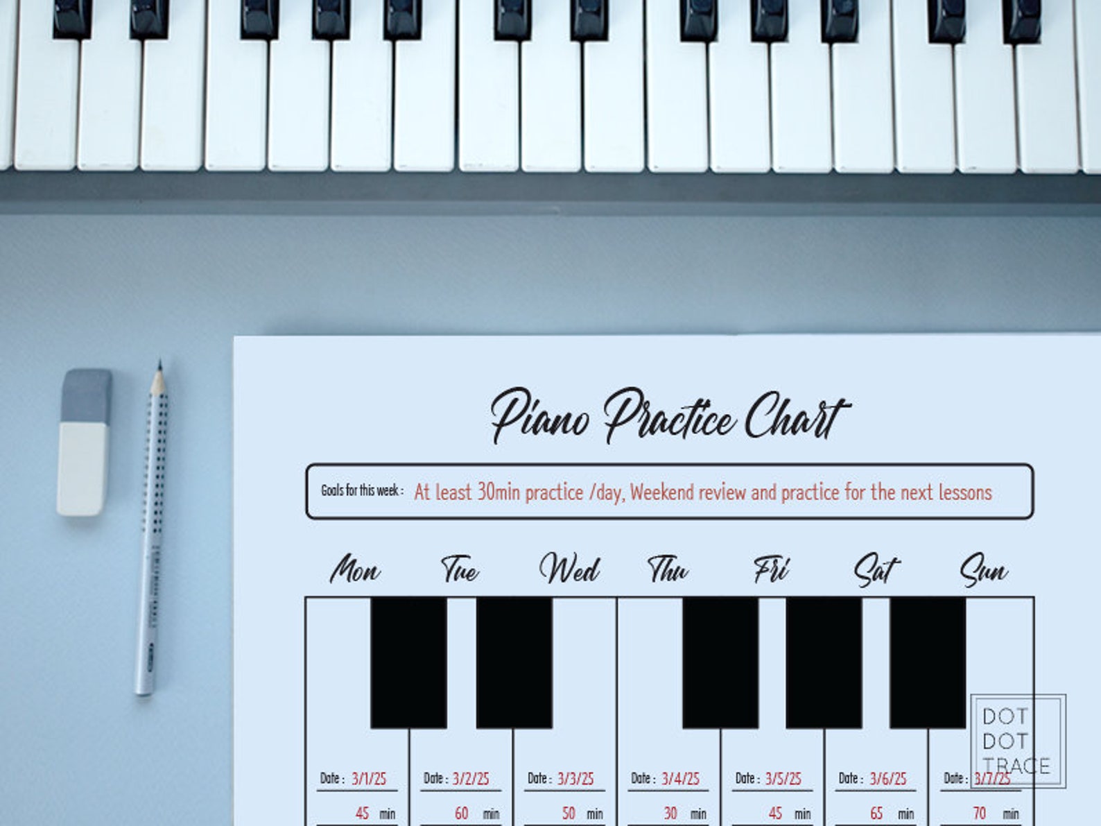 Printable Weekly Piano Practice Chart Piano Practice Log Piano Practice ...