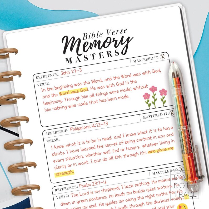 Printable Bible Verse Memory Masters [happy Planner Classic] Scripture ...