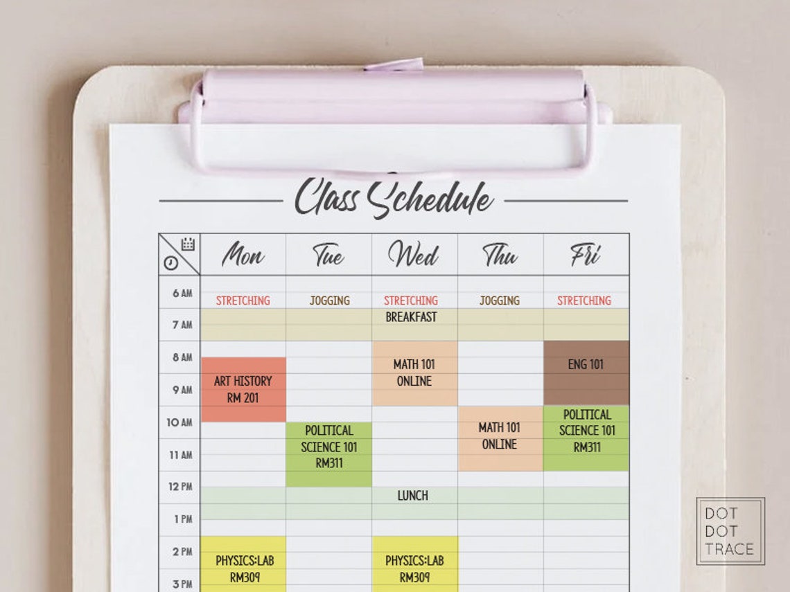 Printable Class Schedule monfri Weekly Planner 6 Day | Etsy