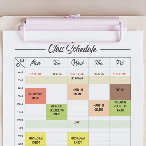 Printable Class Schedule monfri Weekly Planner 6 Day | Etsy