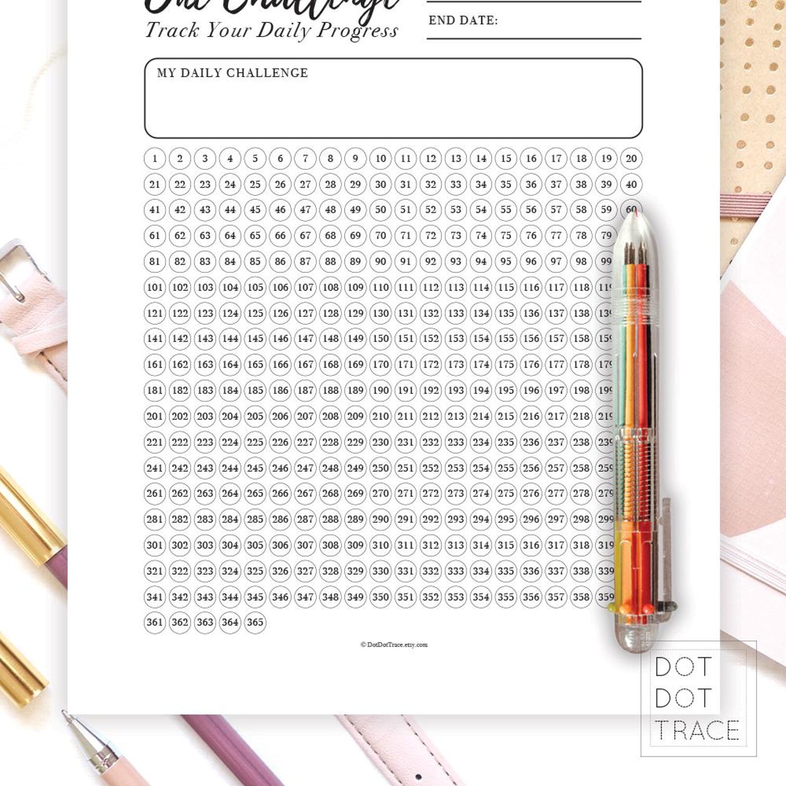 365 Day Challenge Tracker: Printable Happy Planner Insert (PDF) - Etsy